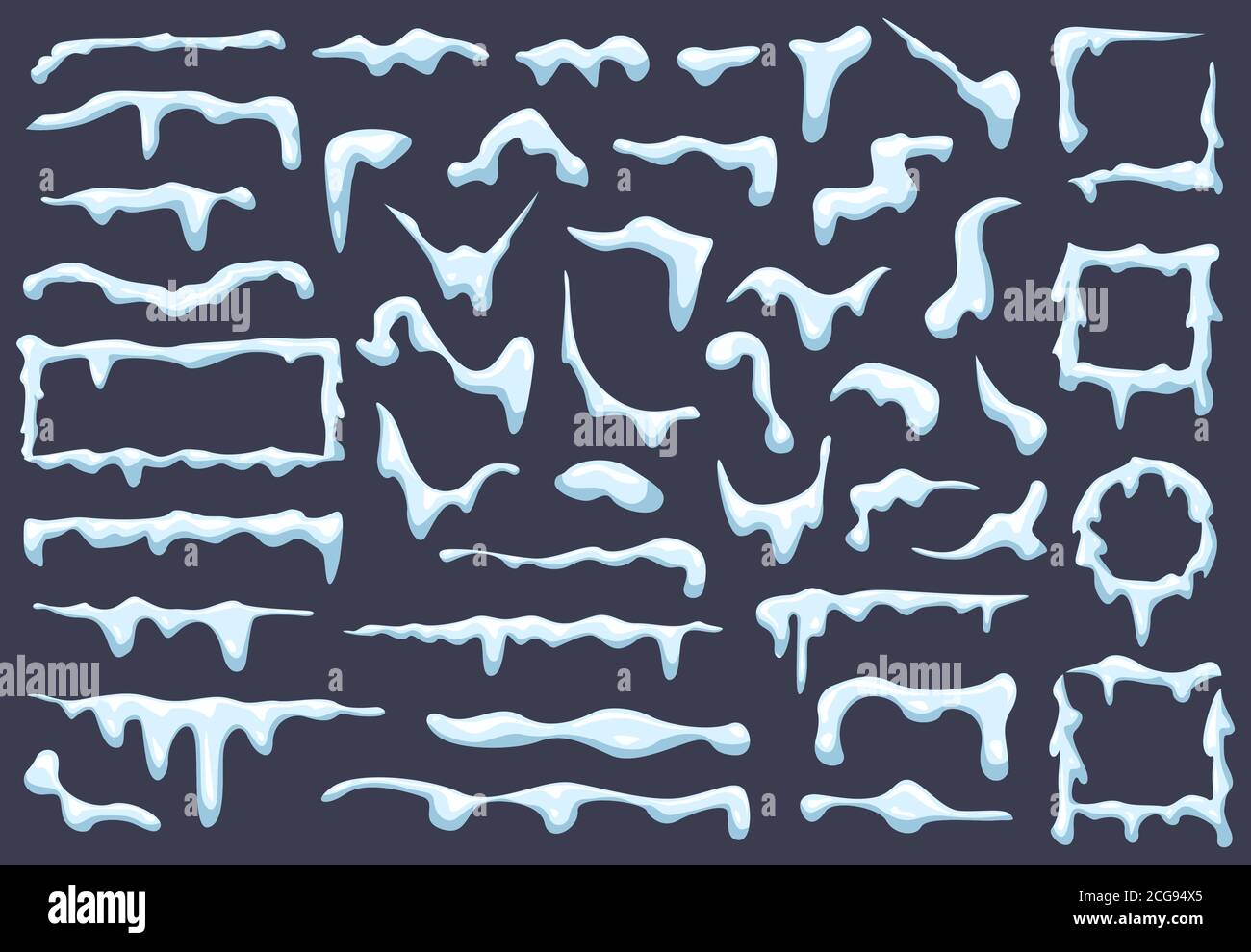 Snow caps. Winter snowing icicle, snow frost borders, icy blue frozen ...