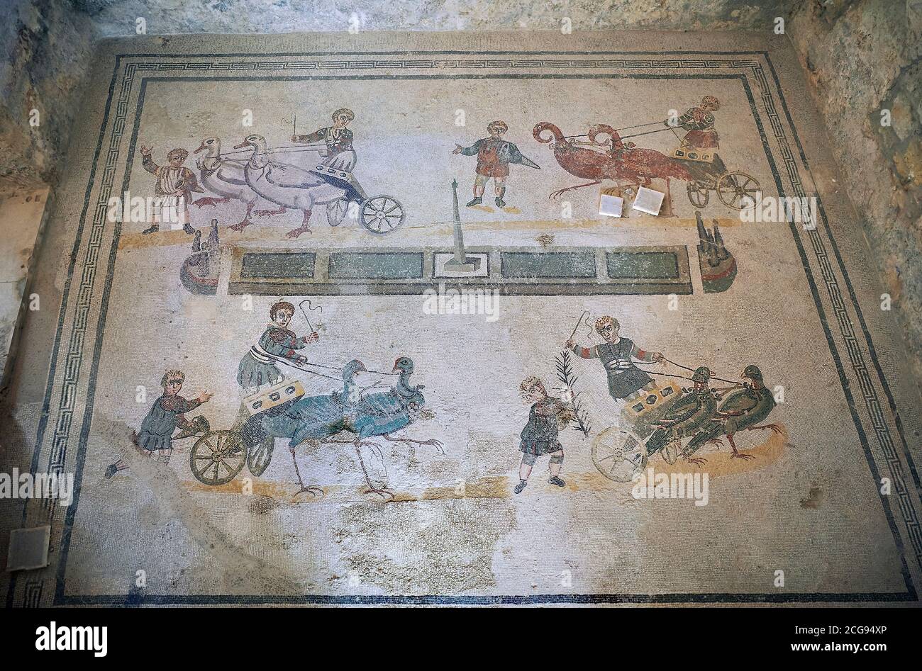 Wide picture of the Roman mosaics of the room of the Small Circus ...