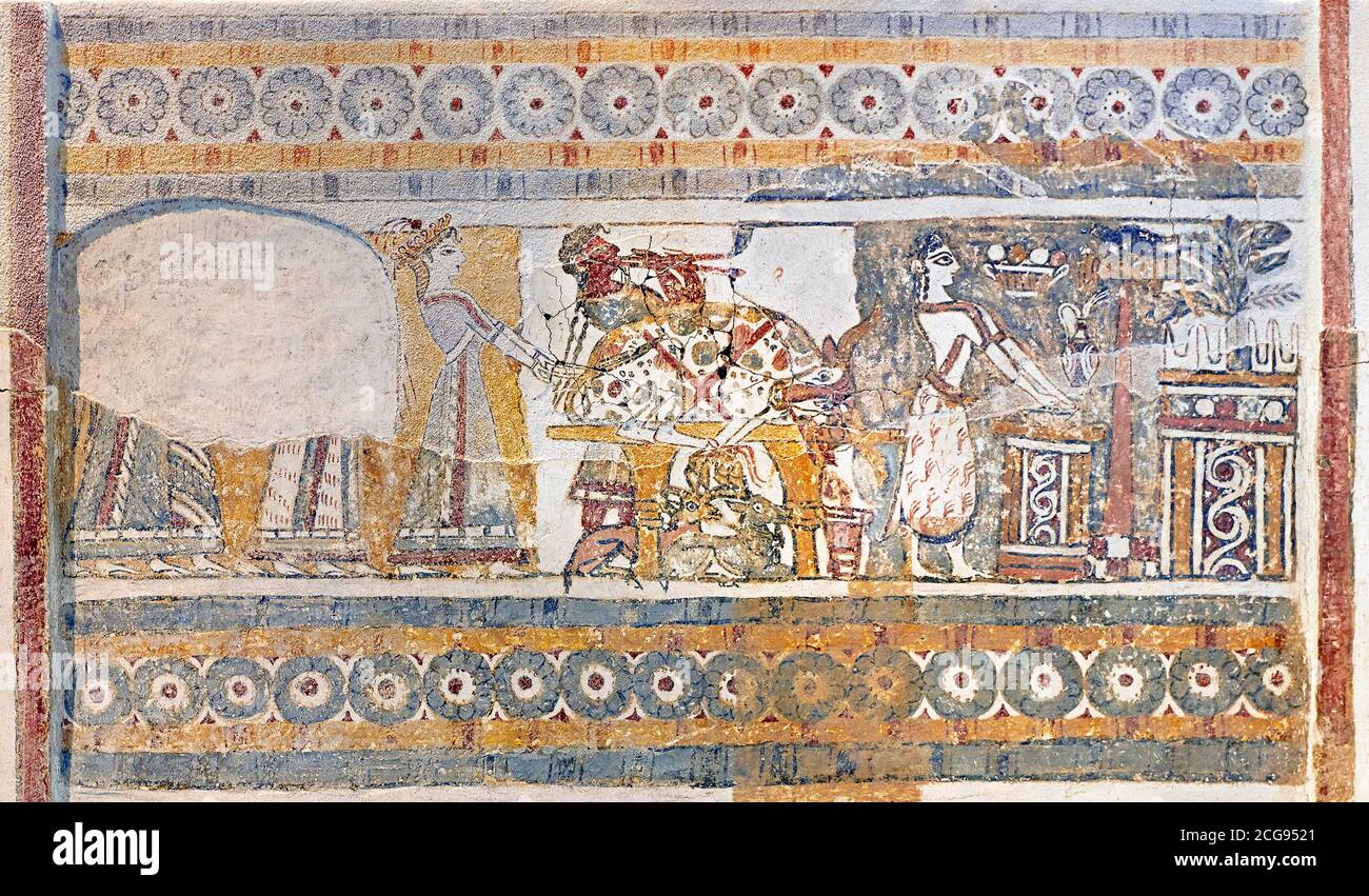 The painted Minoan Hagia Triada Sarcophagus 1370-1300 BC. Heraklion ...