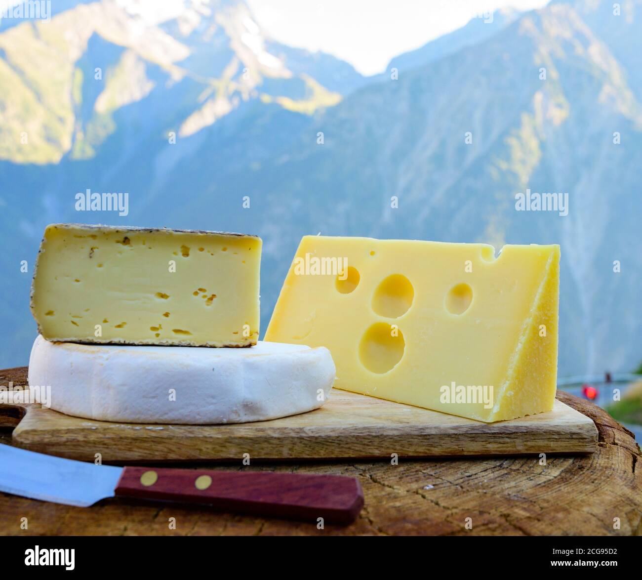 Cheese collection, French emmental, tomme and reblochon de savoie ...
