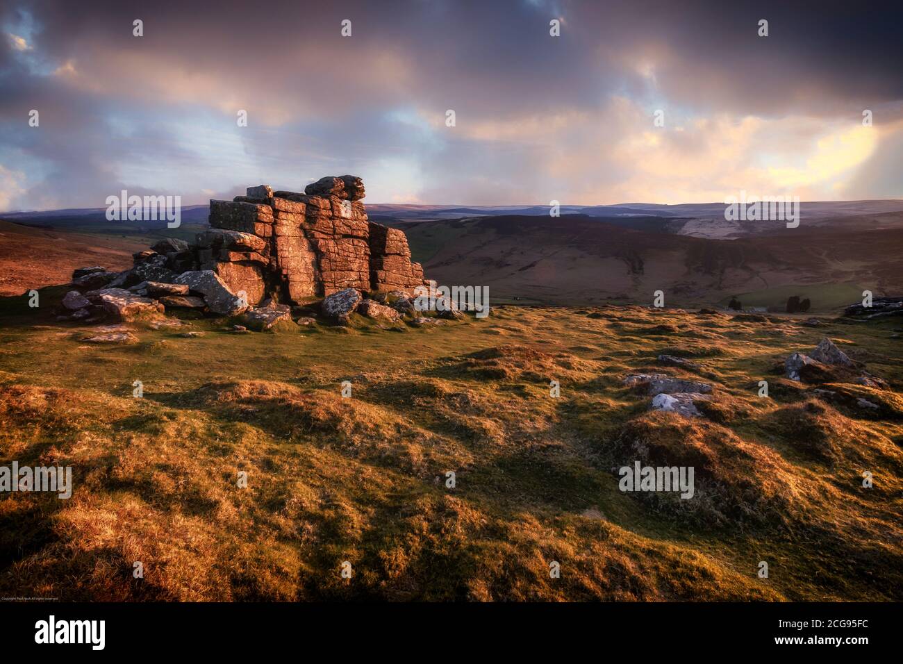 dartmoor national park at sunset devon england uk Stock Photo - Alamy