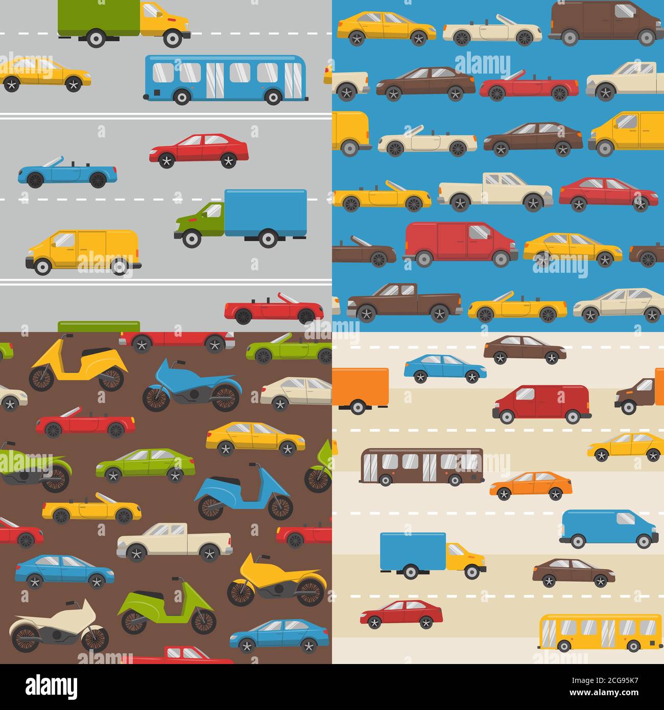 Set of seamless patterns with colorful cars Stock Vector Image & Art ...