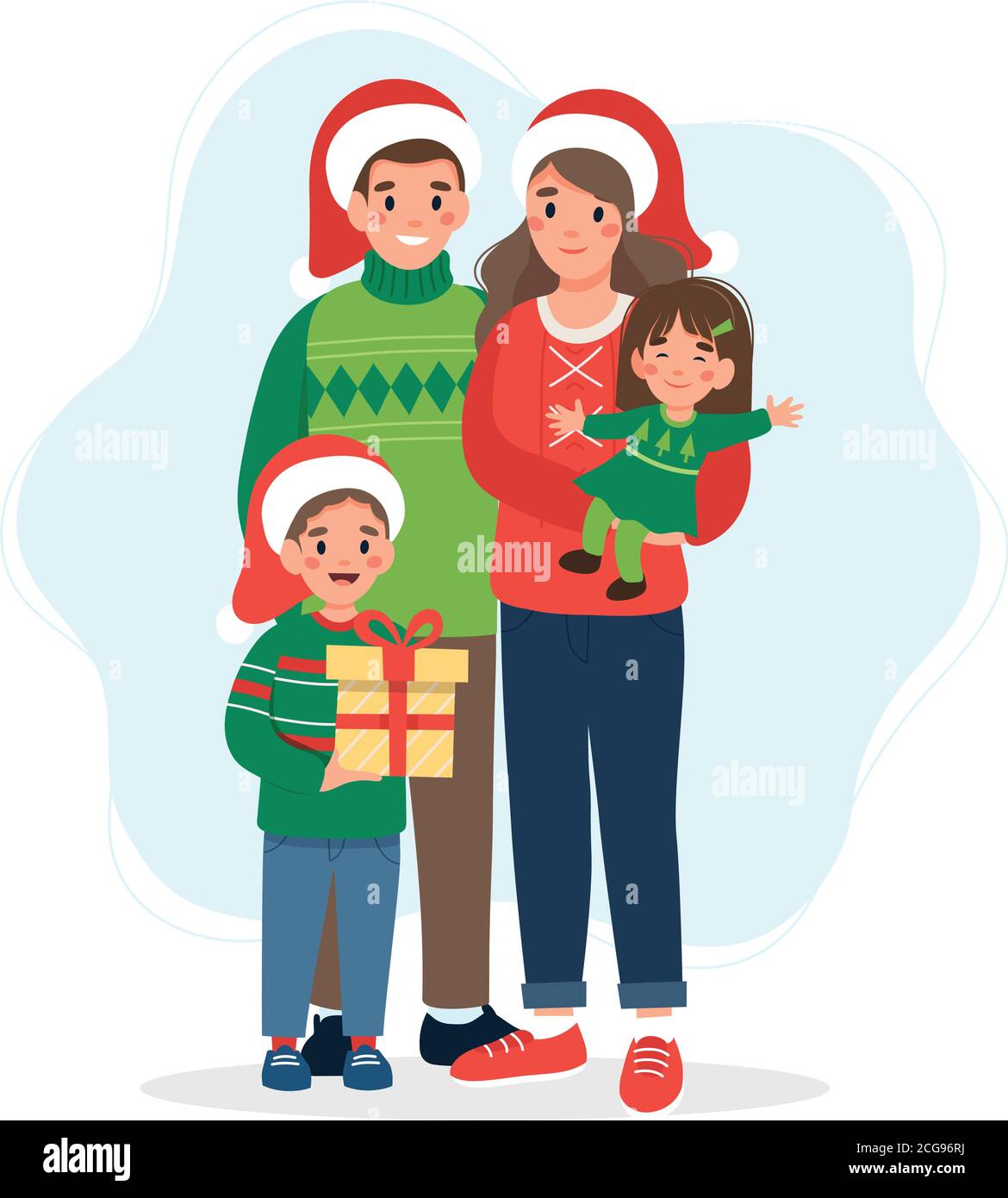 Happy family at christmas. Cute vector illustration in flat style Stock ...