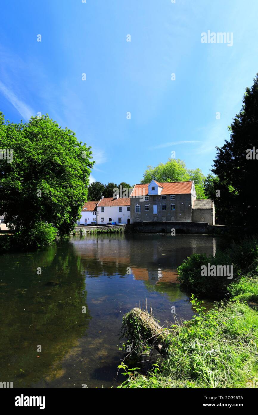 Summer view of Thetford Watermill, river Thet, Thetford Town, Norfolk ...