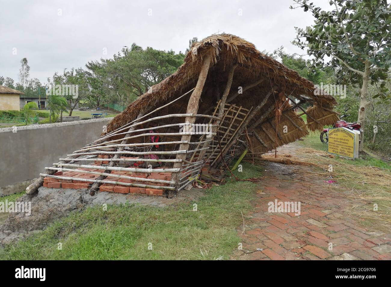 Destroyed makeshift temple of local goddess Bonbibi at Satjelia island ...