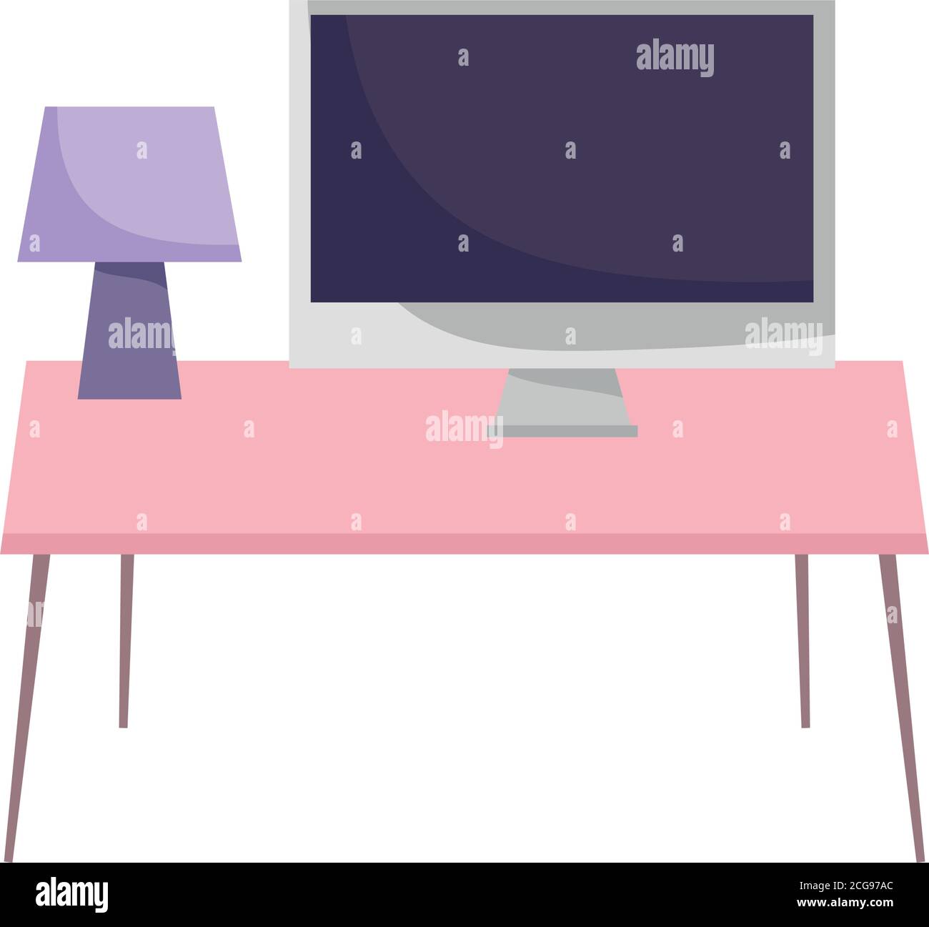 workspace desk lamp and computer isolated design white background ...