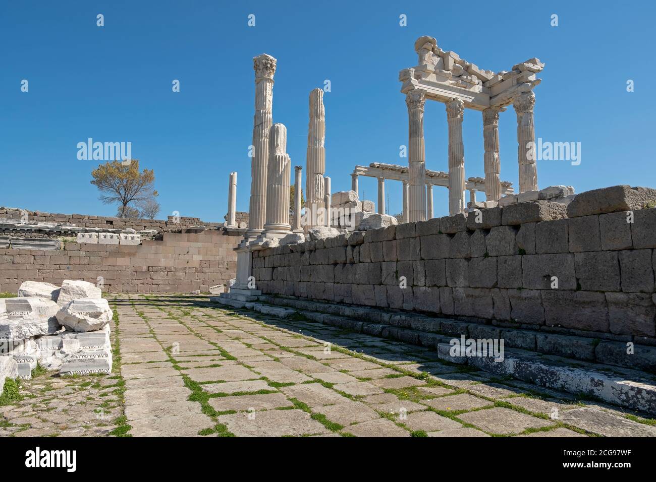 Bergama Acropolis. Temple of Trajan and archways in the ruins of the ...