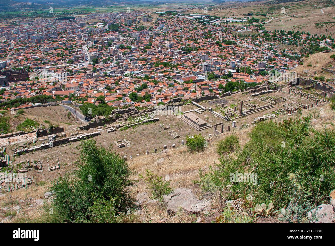 Bergama Acropolis. Temple of Trajan and archways in the ruins of the ...