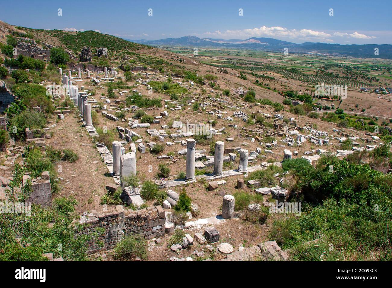 Bergama Acropolis. Temple of Trajan and archways in the ruins of the ...