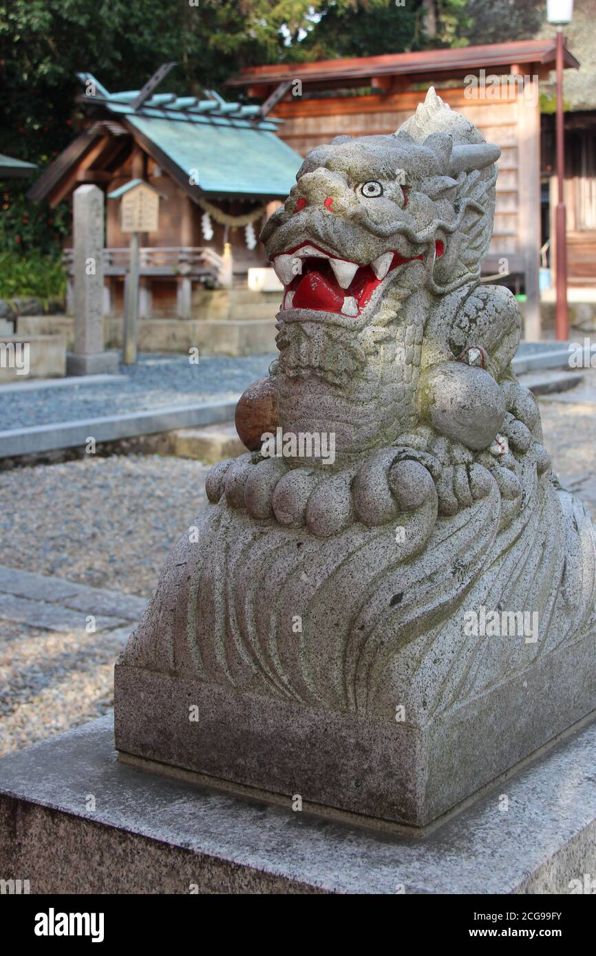 statue of a dragon in a shinto shrine (motoise kono) in amanohashidate ...