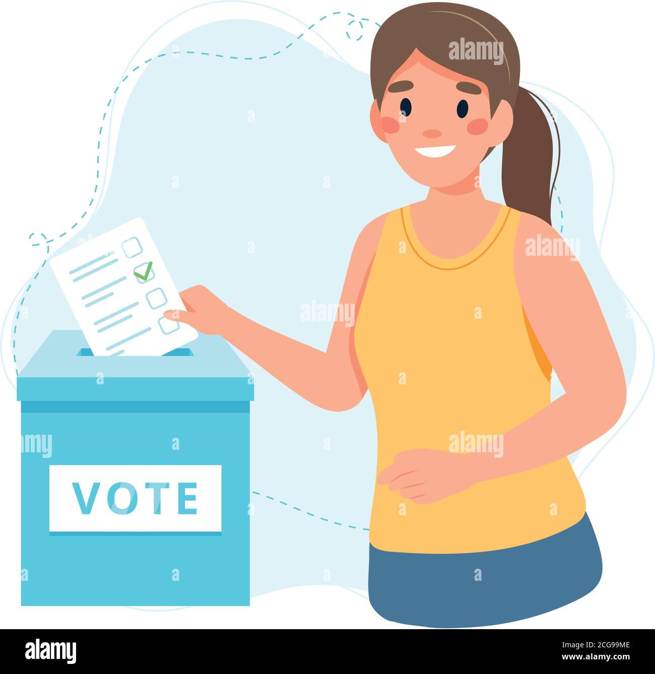 Woman putting vote into the ballot box. Election concept Stock Vector ...
