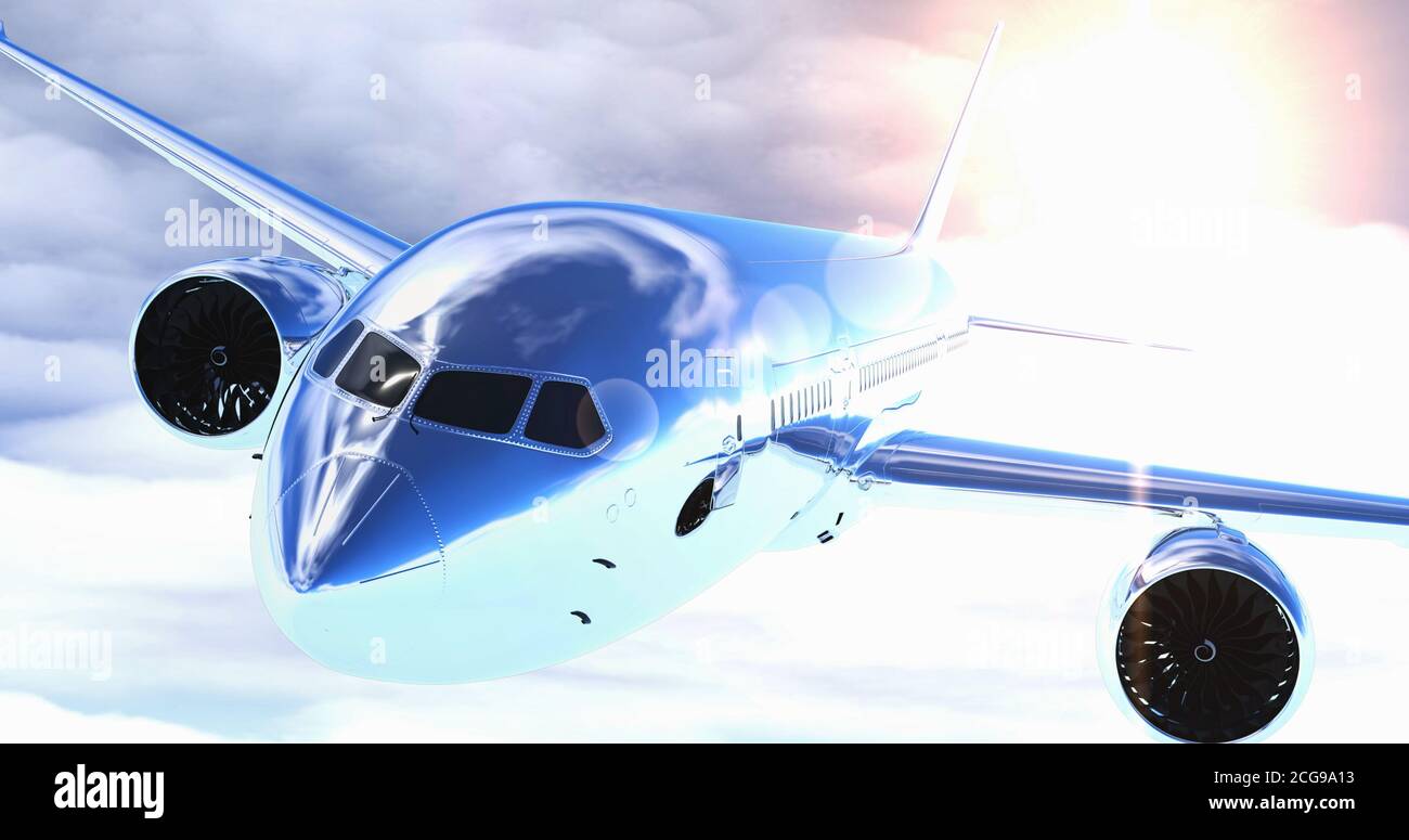 Plane flying above the clouds. 3D render Stock Photo - Alamy