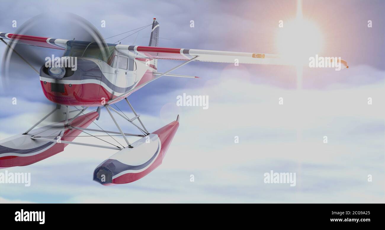 Retro seaplane. 3D render. Against the sky Stock Photo - Alamy