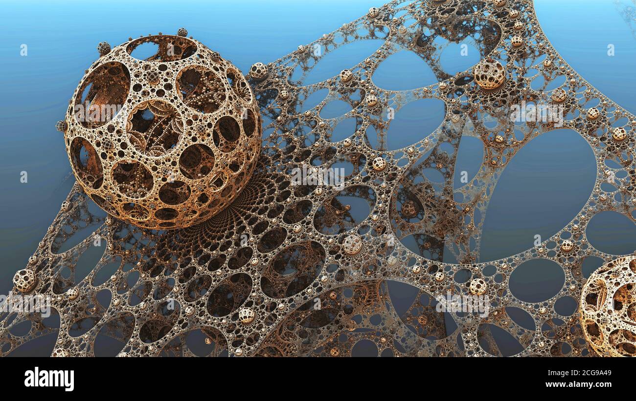 Abstract background, fantastic 3D web with spheres, fictional render ...
