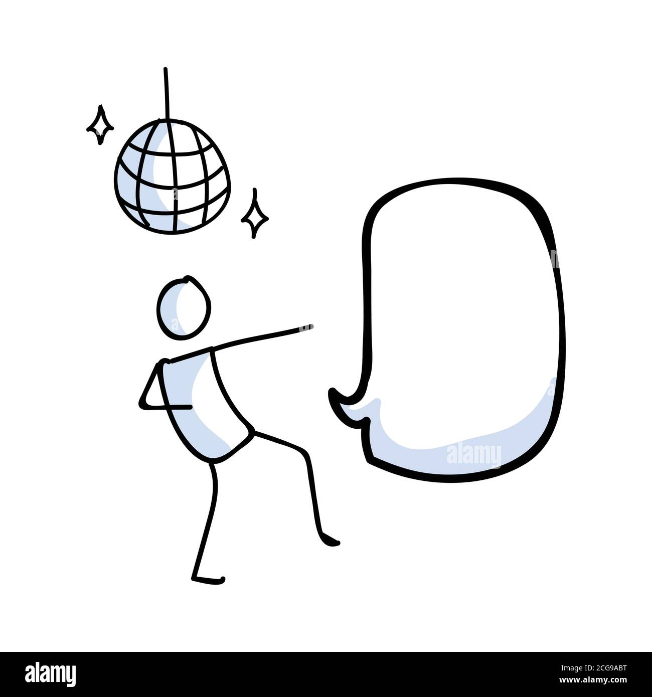 Hand drawn stickman 60s disco dancer with ball concept. Simple outline ...