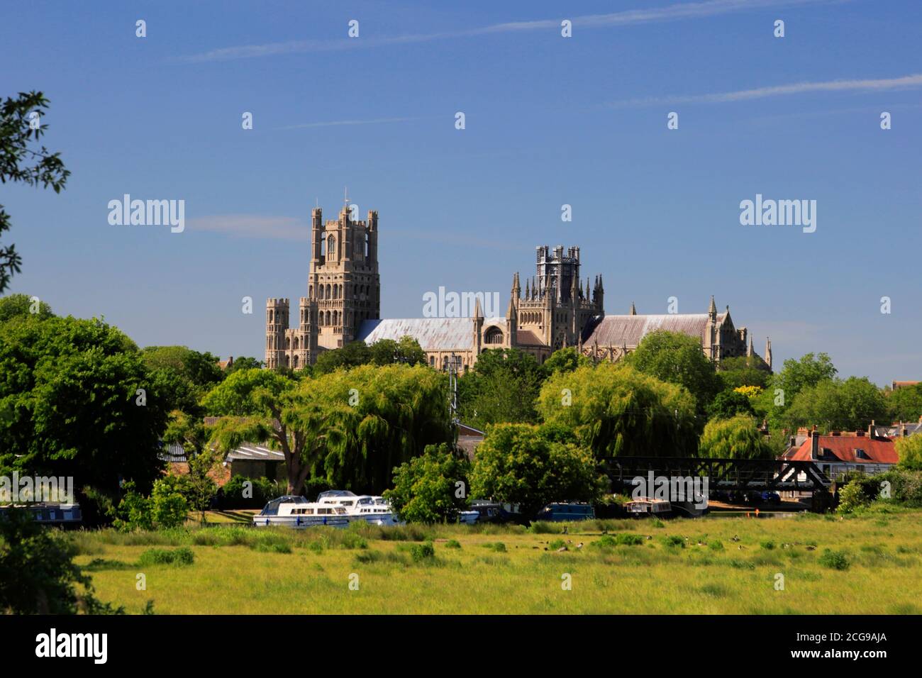 Summer view over Ely Cathedral; Ely City; Cambridgeshire; England; UK ...