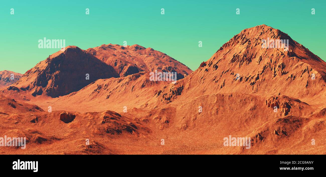 Mars landscape, 3d render of imaginary mars planet terrain, science ...