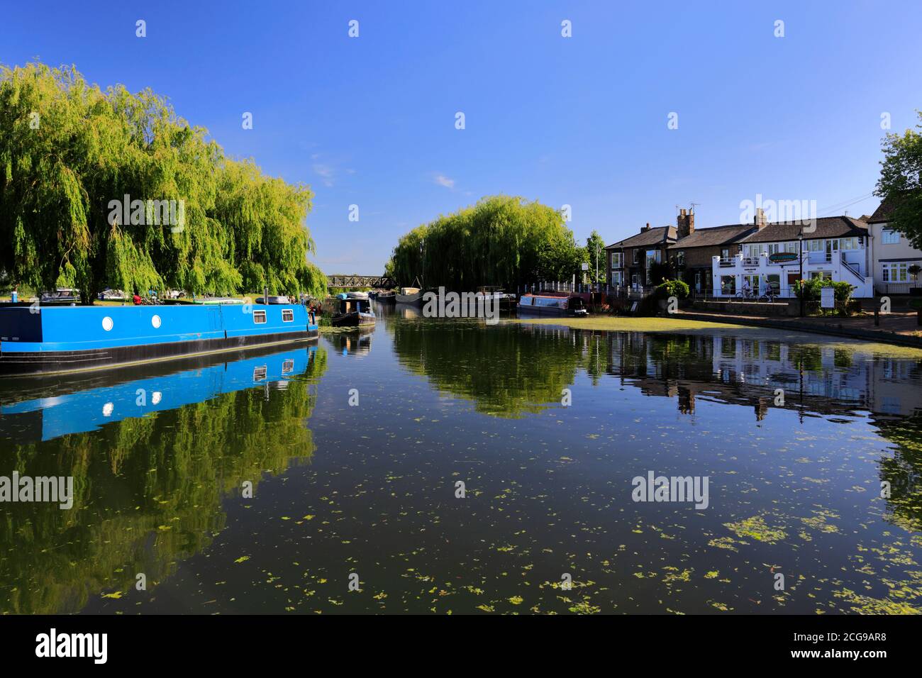 Narrowboats on the river Great Ouse, Ely City, Cambridgeshire, England ...