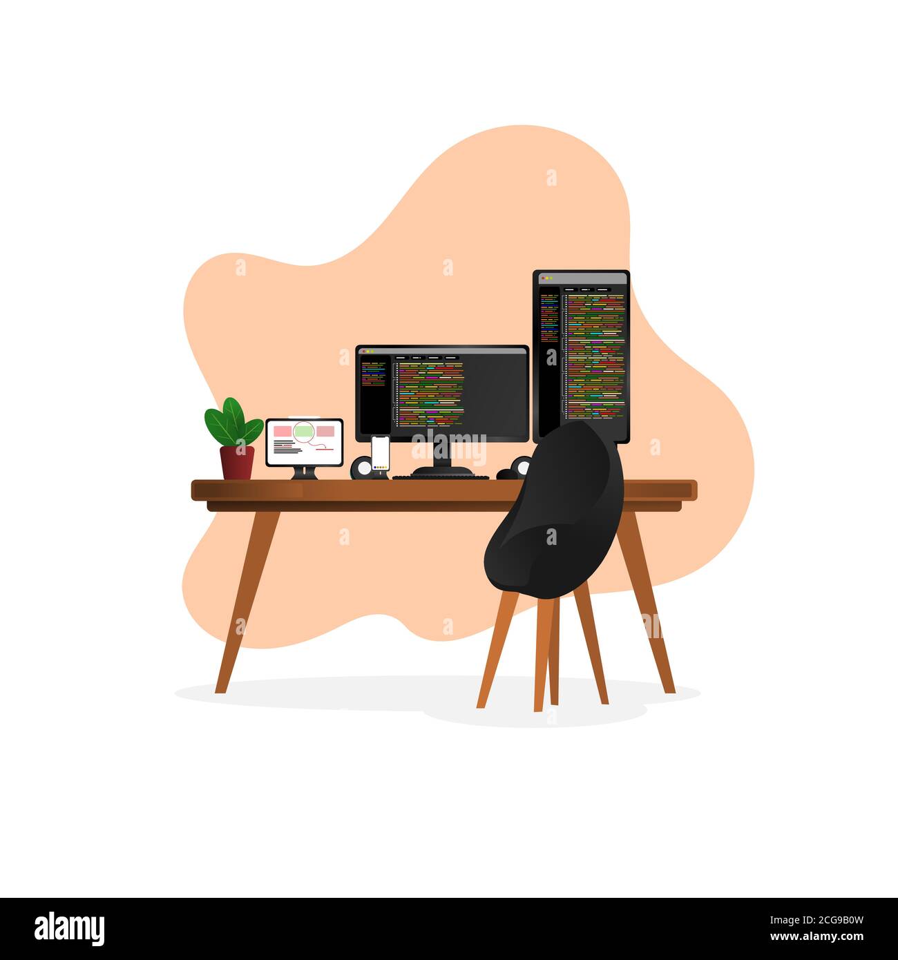 Programmer Workplace Flat Vector Illustration Relevant To Technology