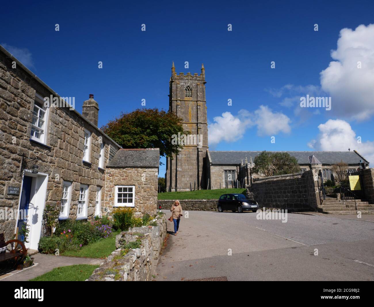 The C15 century tower of the church of St Buriana, dominates the ...