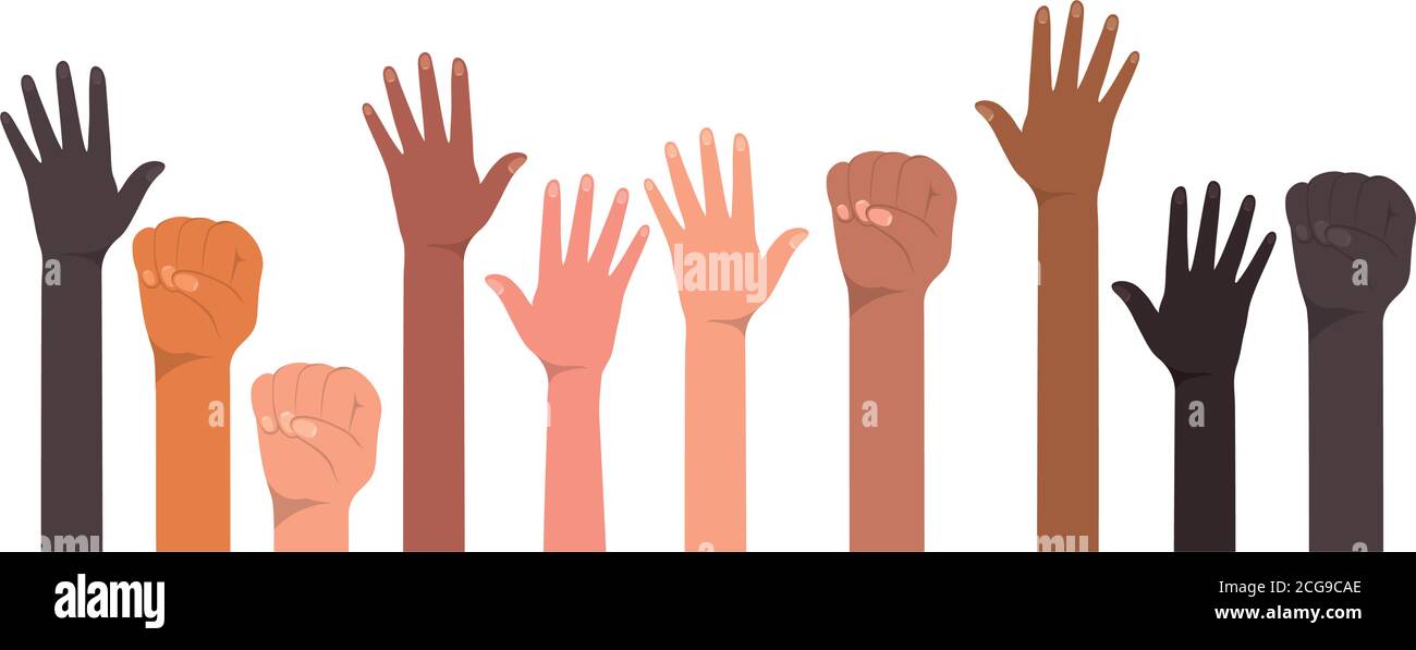 fist and open hands up of different types of skins vector design Stock ...