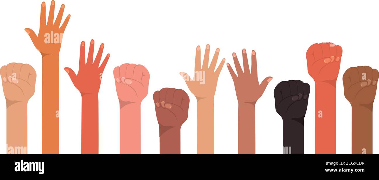 fist and open hands up of different types of skins vector design Stock ...