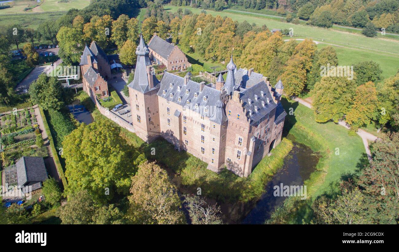 Aerial view on the medieval Doorwerth Castle in the Netherlands Stock ...