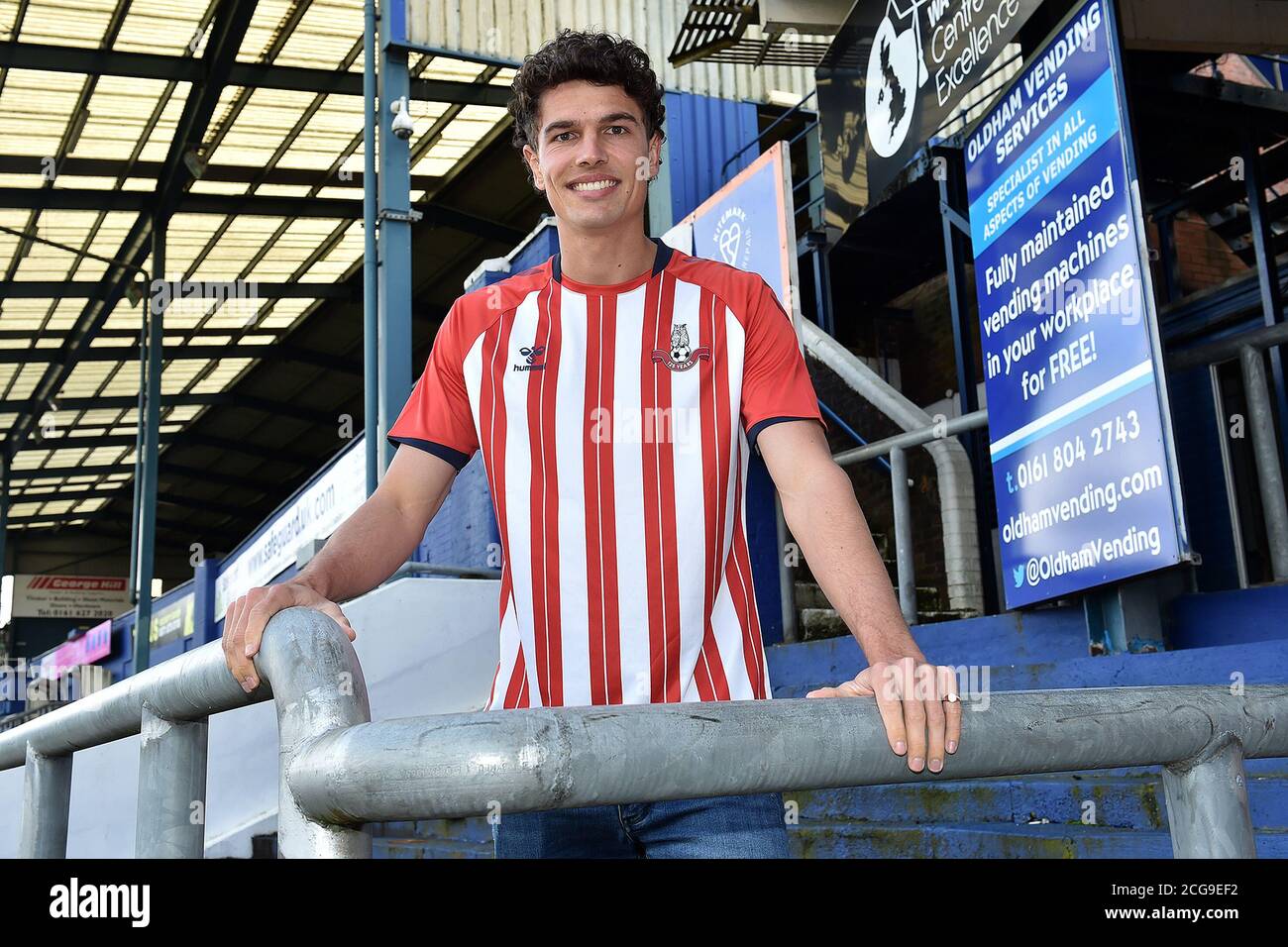 OLDHAM, ENGLAND. SEPTEMBER 6th 2020. George Blackwood at Boundary Park ...