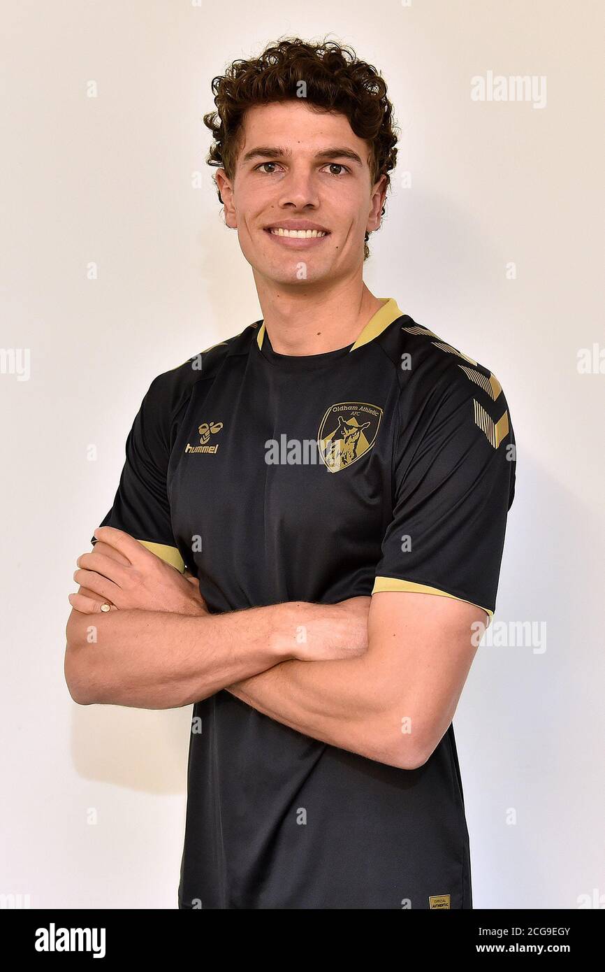 OLDHAM, ENGLAND. SEPTEMBER 6th 2020. George Blackwood at Boundary Park ...