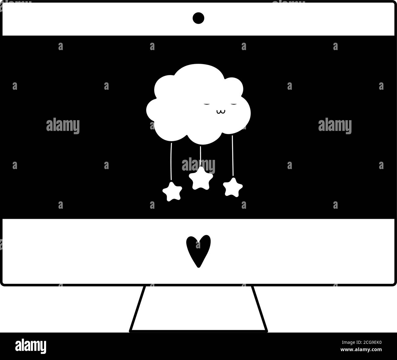 computer monitor screen device isolated icon line style vector ...