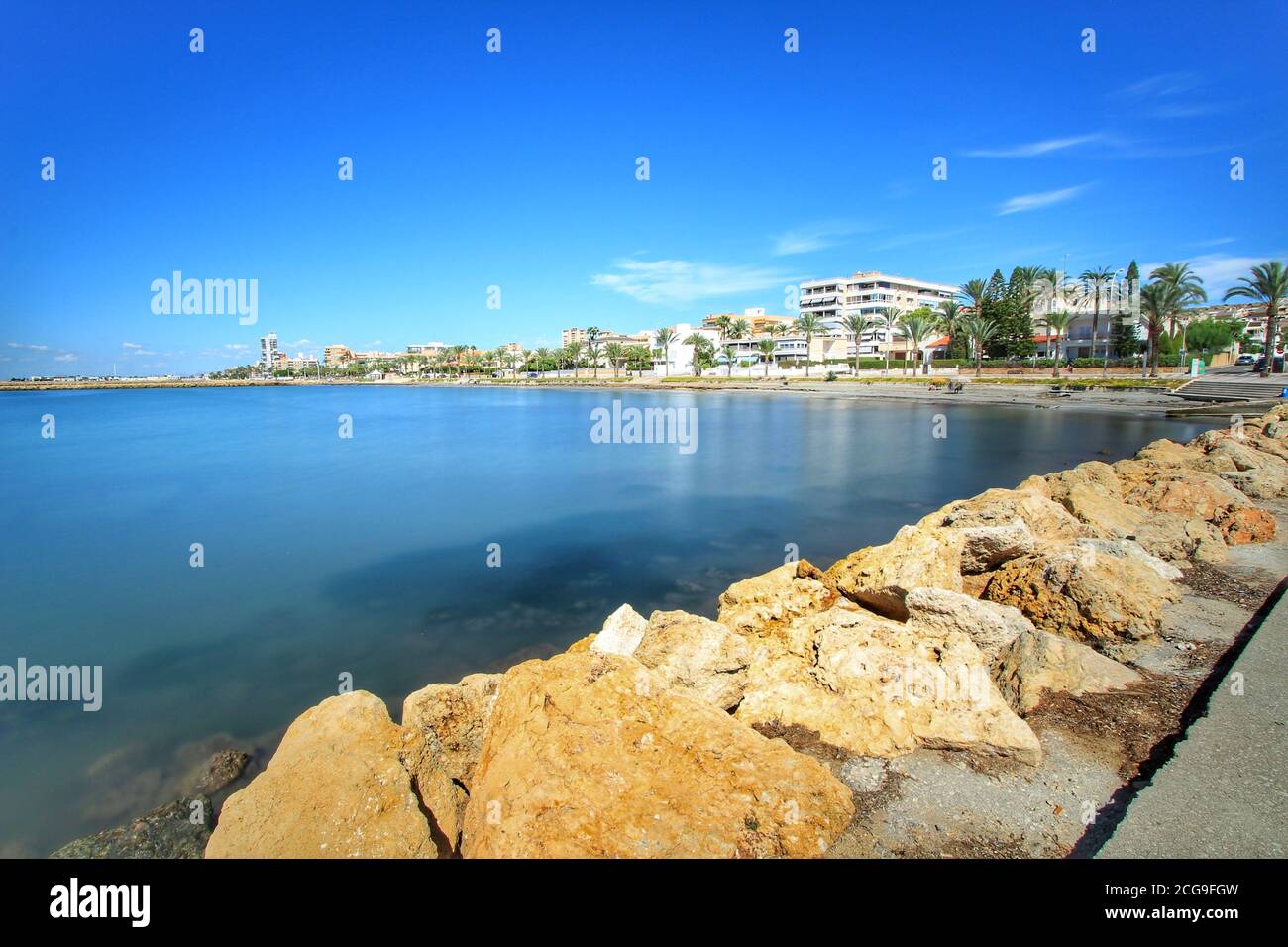 Santa Pola, Alicante, Spain- September 2, 2020: Beach in the morning in ...