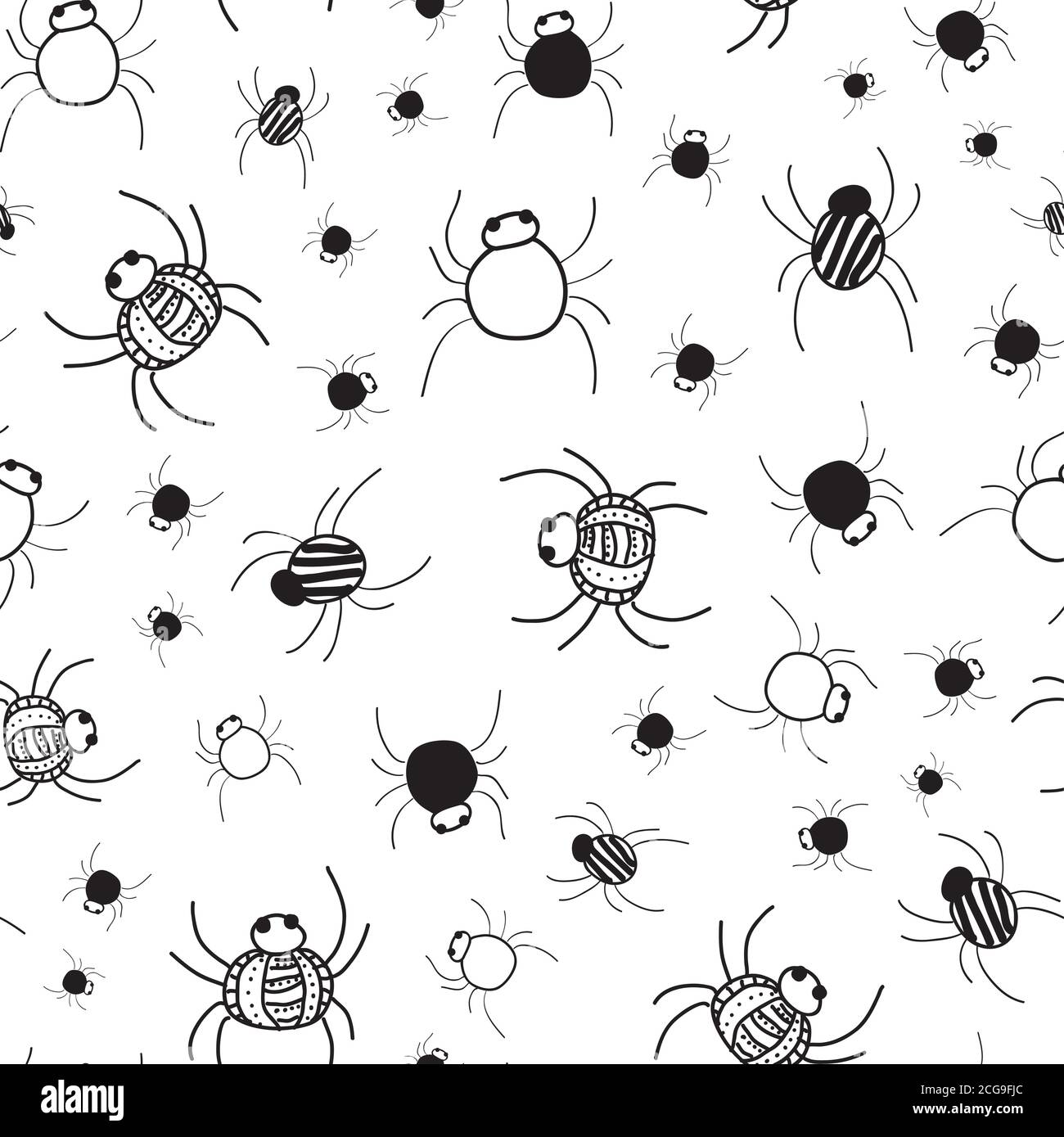 Crawly Spiders pattern in black and white seamless vector repeat ...