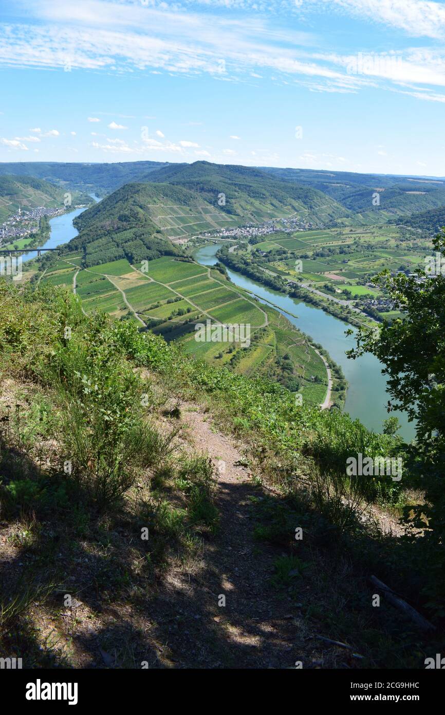 view across the Mosel valley from the top of the Calmont Stock Photo ...