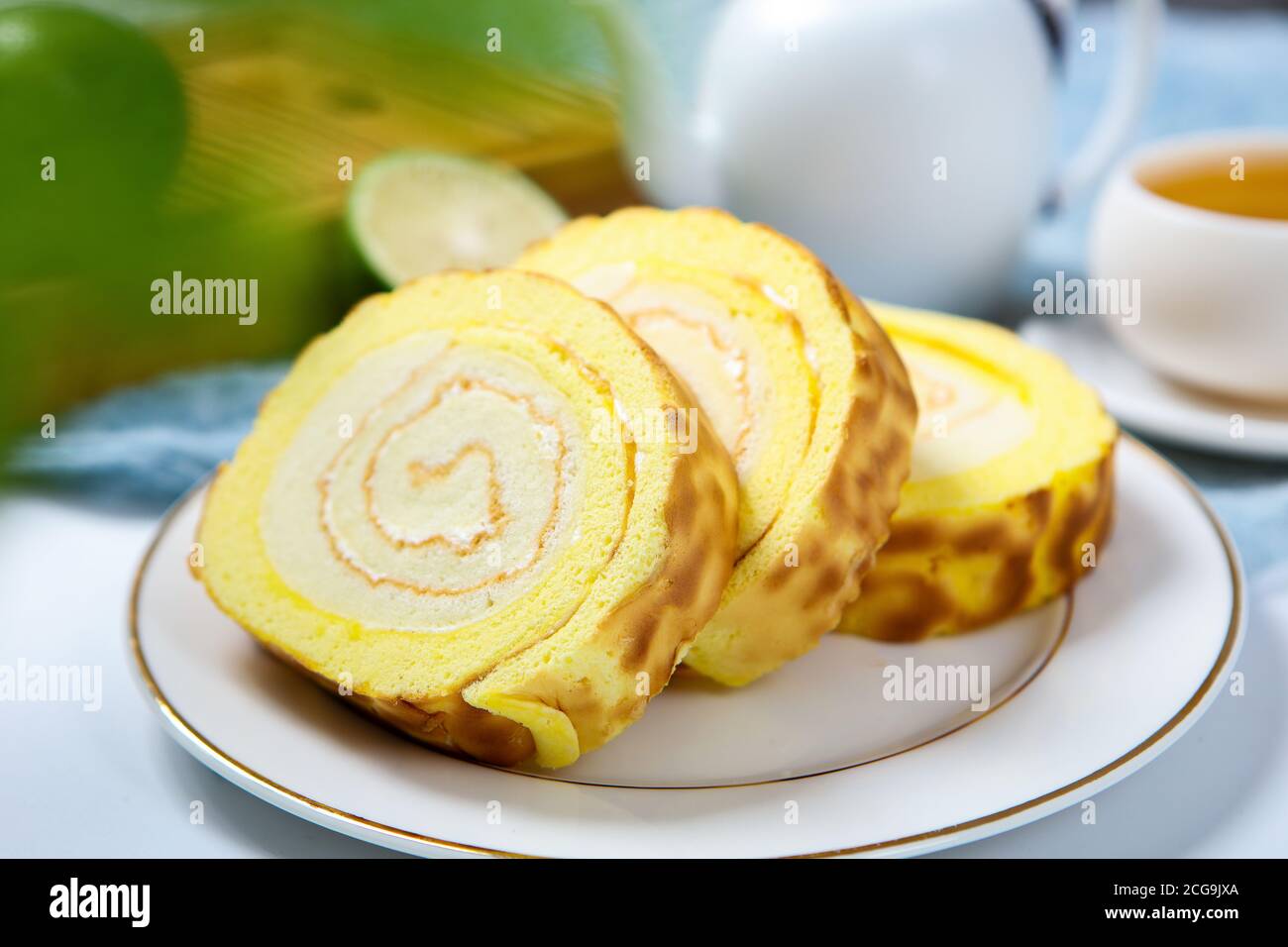 The Swiss roll cake delicious afternoon tea Stock Photo - Alamy