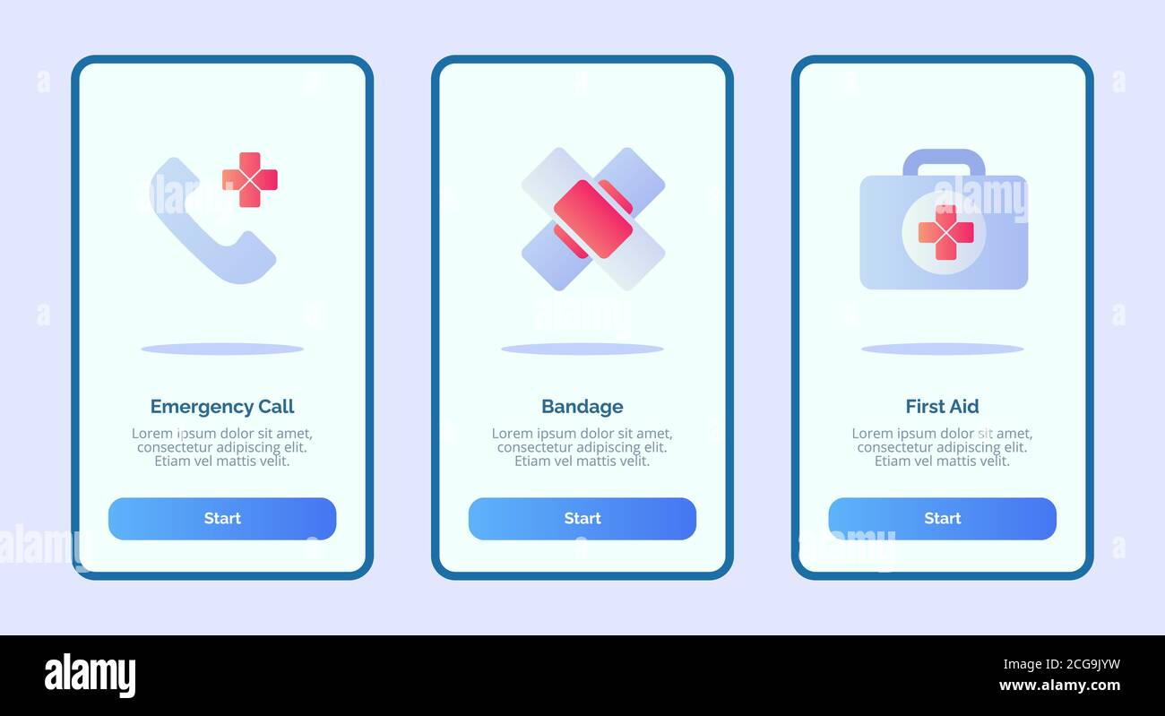 Medical icon Emergency call bandage first aid for mobile apps template banner page UI with three ...