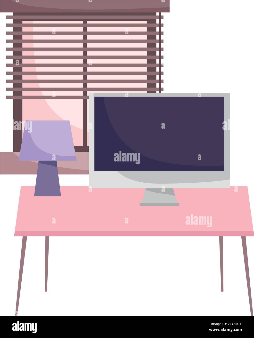 workspace table computer lamp and window isolated design white ...