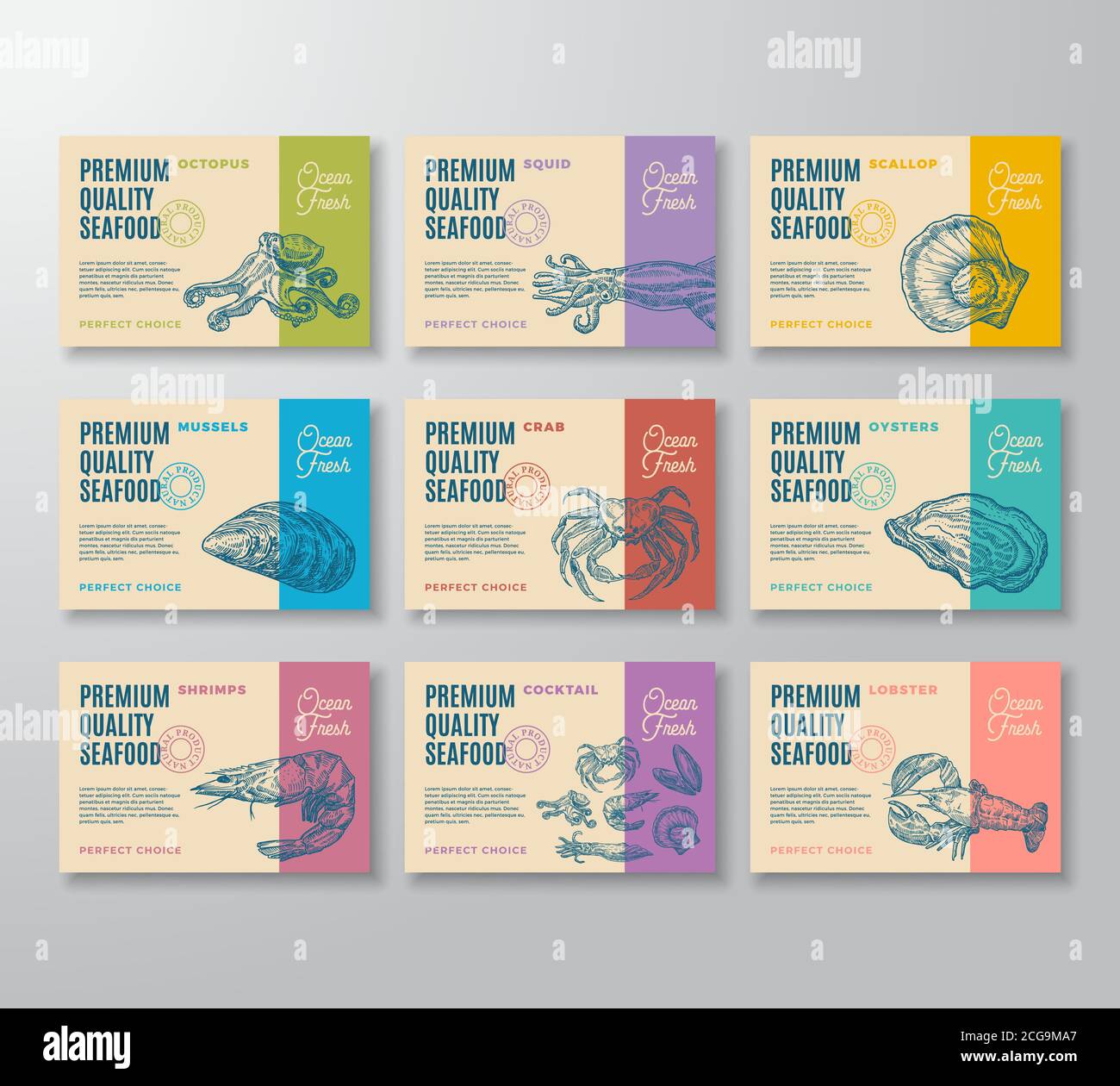 Premium Quality Seafood Labels Collection. Abstract Vector Packaging ...