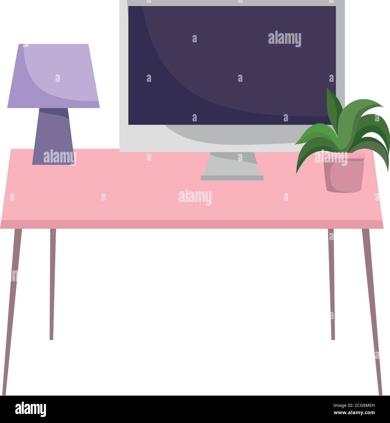 workspace desk lamp computer and plant isolated design white background ...