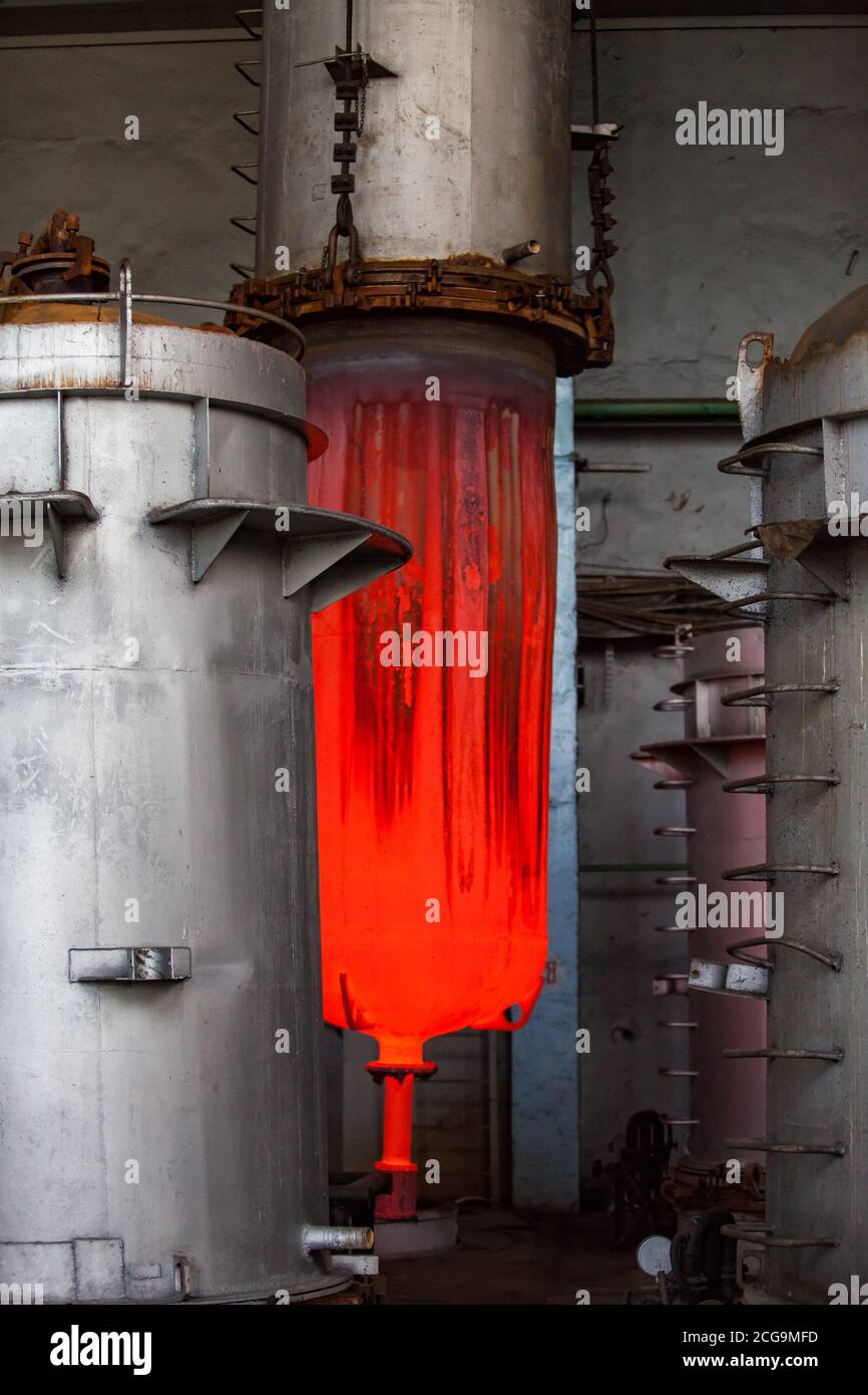 Titanium metallurgy plant. Melting of titanium in vacuum furnace Stock ...