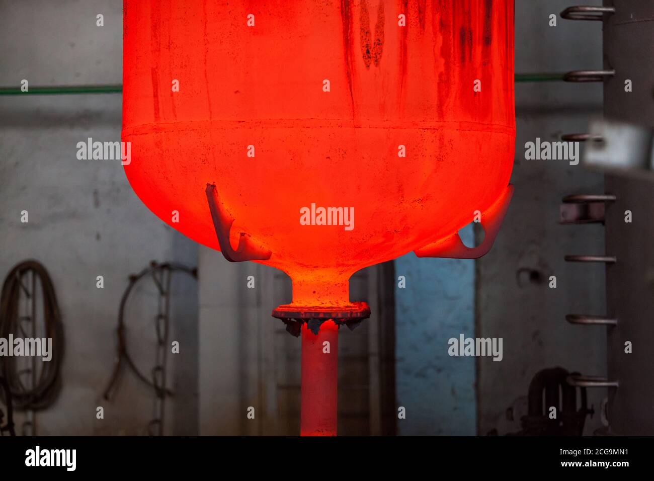 Titanium metallurgy. Melting of titanium in vacuum furnace. Close-up ...