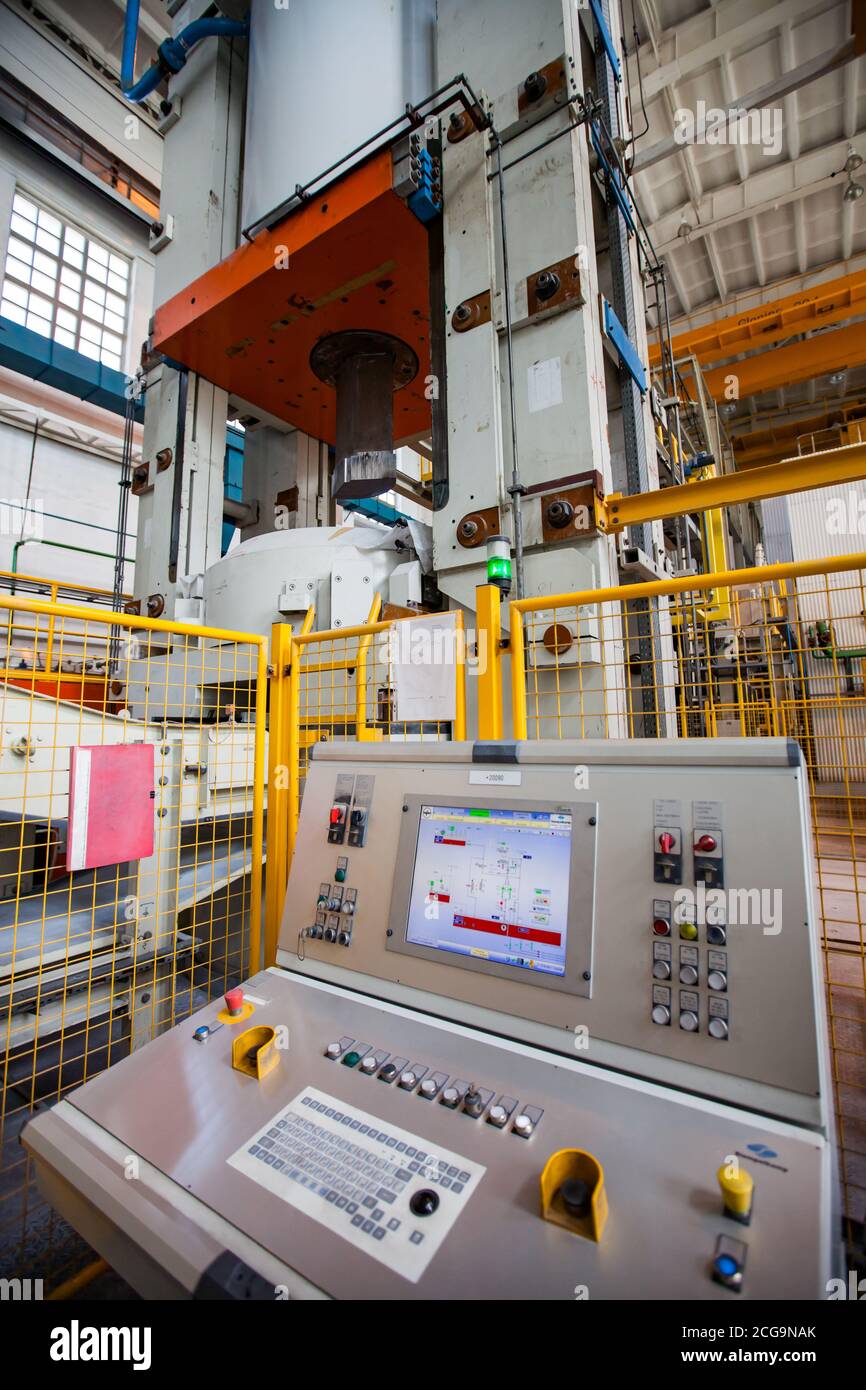 Titanium metallurgy plant, vacuum arc furnace. Giant pressing machine ...