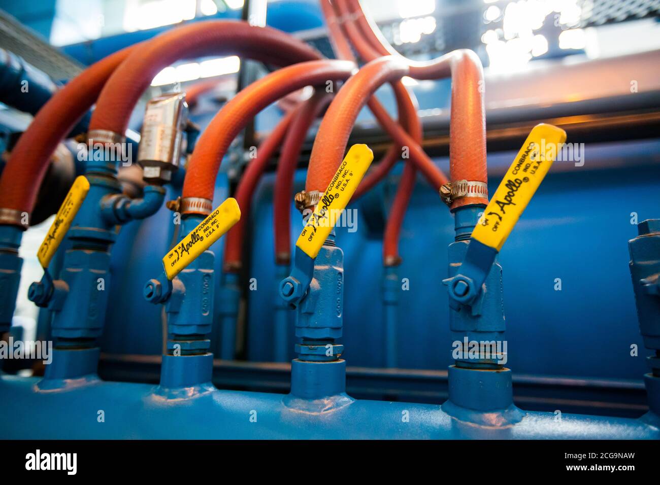 Close up of armature and hose (flexible tubes) of vacuum arc furnace on ...