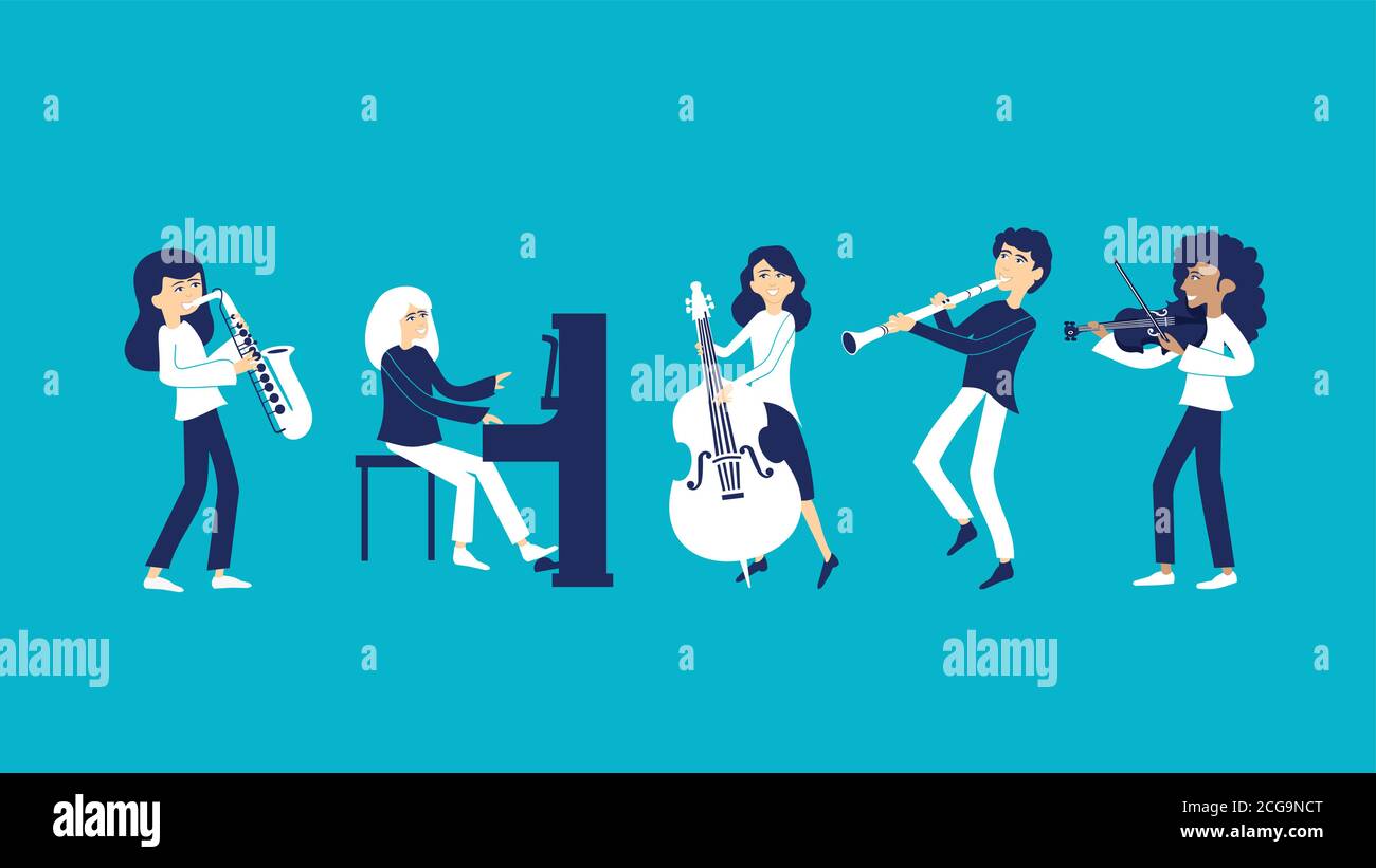 A band of musicians plays music with musical instruments Stock Vector ...