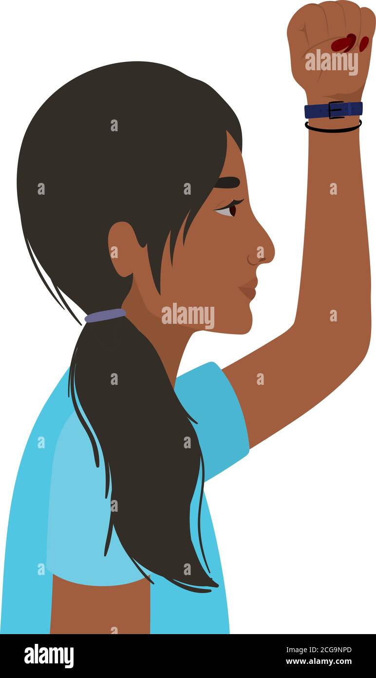 indian woman cartoon and fist up in side view vector design Stock ...