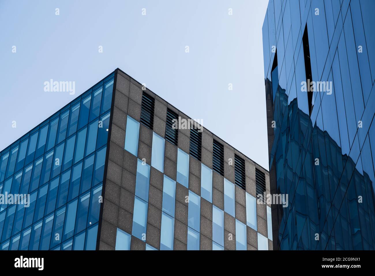 Two of the modern buildings on the Mann Island complex in Liverpool ...