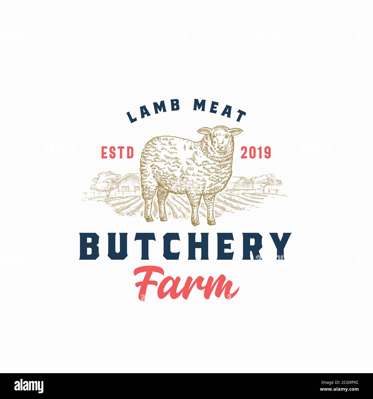 Lamb Meat Farm Retro Badge or Logo Template. Hand Drawn Sheep and Farm ...