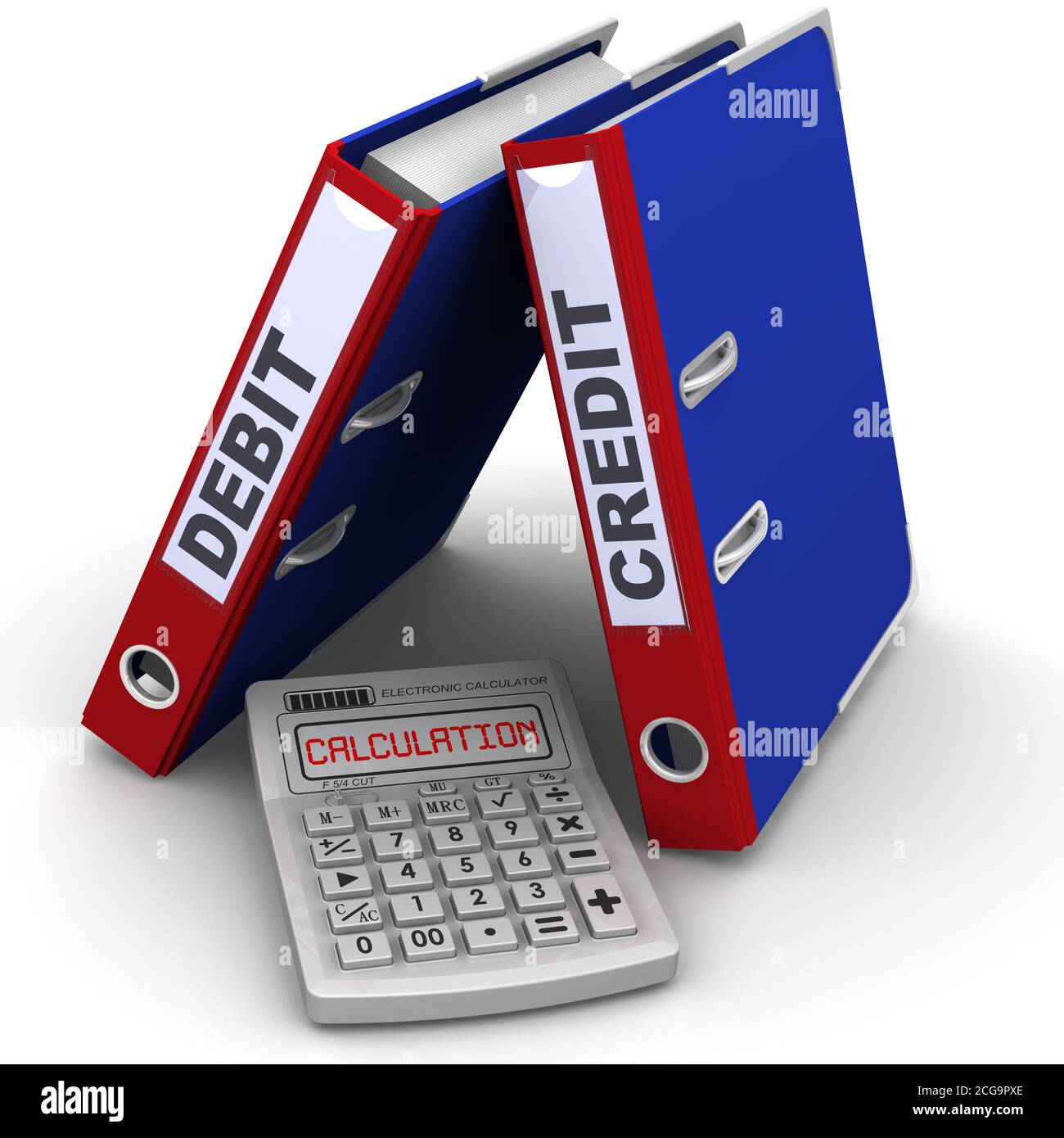 Calculation of the debit and credit. Calculator and office folders on a ...