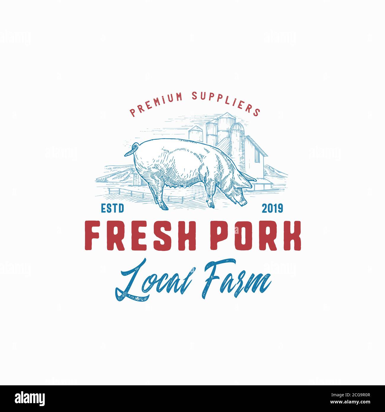 Premium Suppliers Pork Farm Retro Badge or Logo Template. Hand Drawn ...