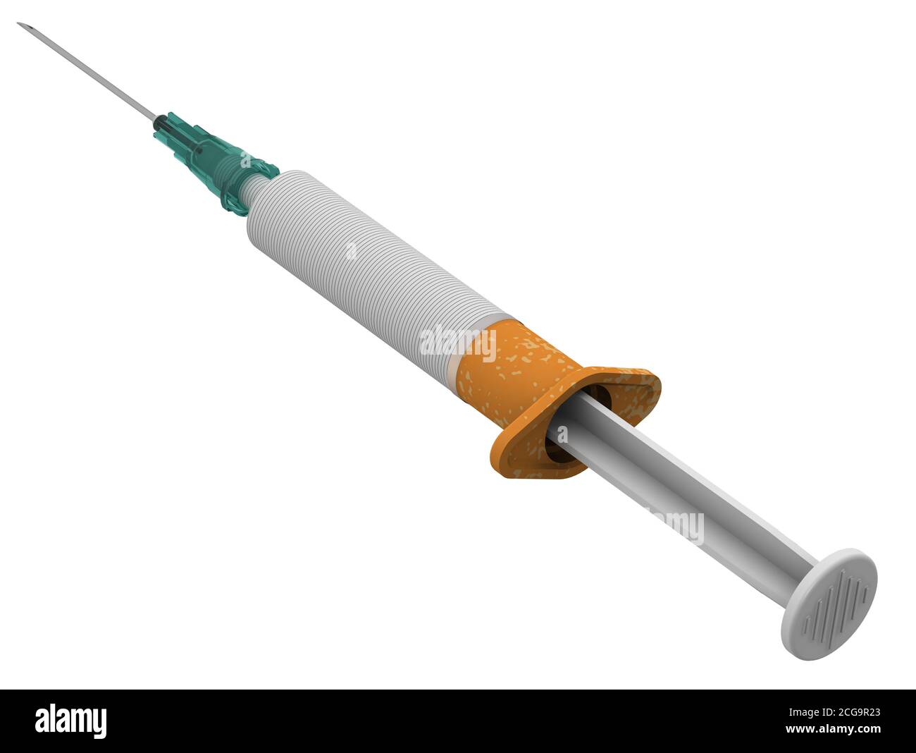 Nicotine addiction. Medical syringe stylized like cigarette. Stylized ...