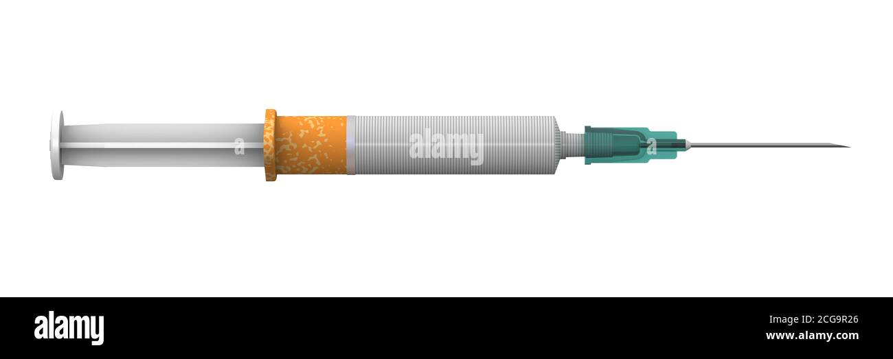 Nicotine addiction. Medical syringe stylized like cigarette. Stylized ...